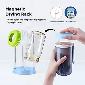 VOGOGE Travel Bottle Brush Set with Extendable Silicone Bottle Brush, Built-in Bottle Drying Rack, Suitable for Home & Baby Travel (Blue)