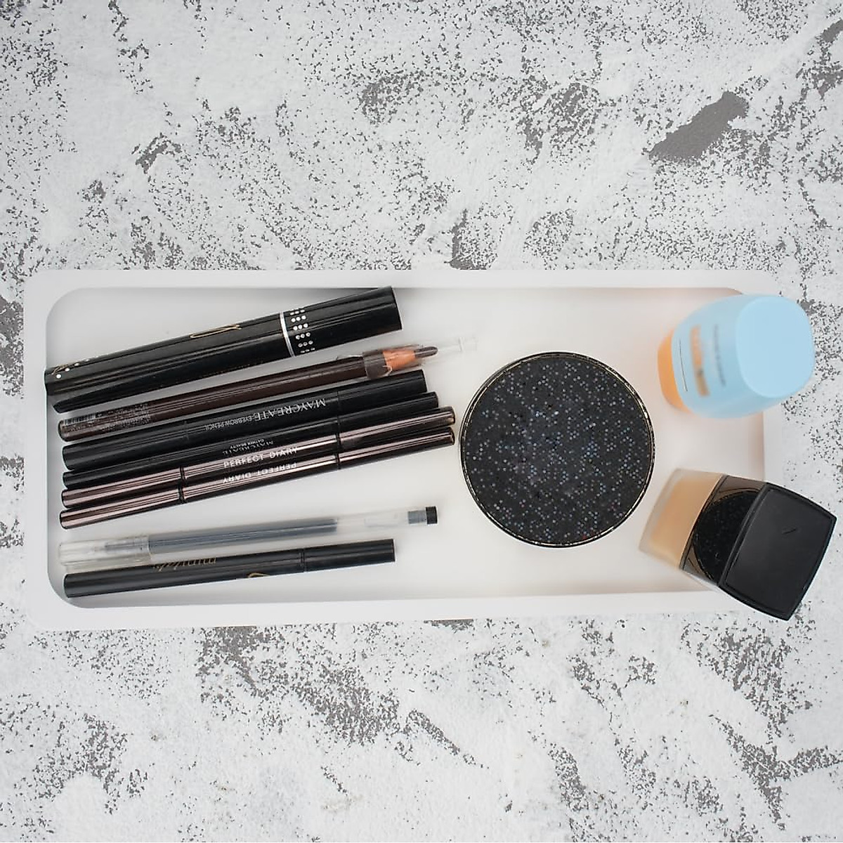 Bamboo Vanity Tray for Bathroom Sink, Counter Organizing and Decor Display - White Table Rack for Toilet Tank Top - 11.8 x 6 x 0.7 inch