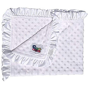 Snuggle Stuffs White Minky Dot & Satin Ruffle Newborn Baby Christening Baptism Blanket - Small 30" x 40"