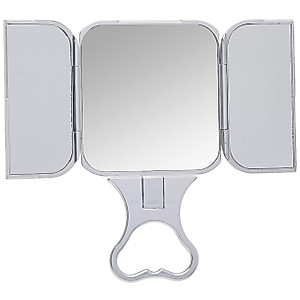 Portable 3 Sided Foldable Beauty Mirror with Built in Stand, Silver
