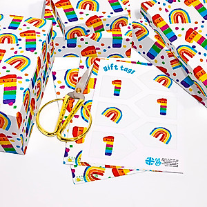 CENTRAL 23 Kids Wrapping Paper - 1st Birthday - Rainbow - 6 Sheets of Eco Gift Wrap - Age 1 One - First Birthday Gift for Boys and Girls - Recyclable