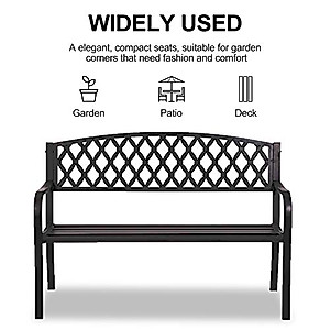Patio Bench Outdoor Bench Garden Bench Park Yard Furniture 400 lbs Durable Cast Iron Metal Outdoor Seating for Yard Porch Lawn Deck Entryway Backyard, Black