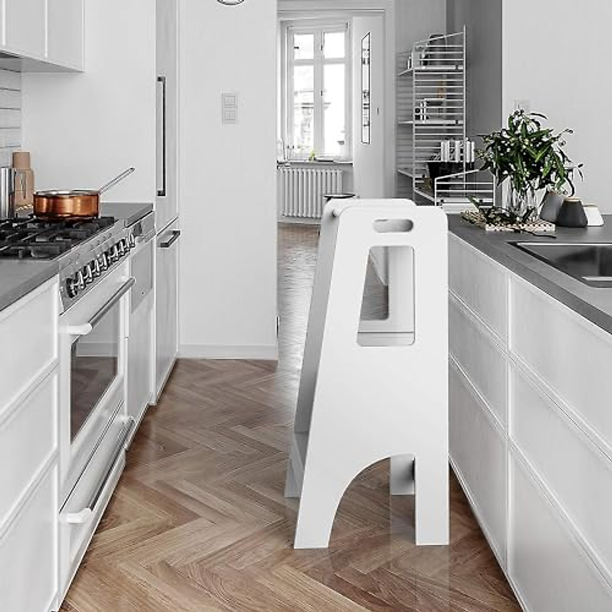 ZZBIQS Wooden Kitchen Toddler Step Stool Helper, Height Adjustable Learning Toddler Tower with Safety HandRail, Standing Tower Daycare Furniture for Kids (White)