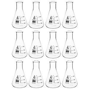 EISCO 12PK Erlenmeyer Flasks, 100mL - Borosilicate Glass - Narrow Neck Flasks, Conical Flasks, Glass Flasks
