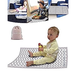 AWAHITAWA Toddler Travel Bed, Airplane Travel Essentials Kids, Portable Toddler Bed, Baby Airplane Travel Cot Accessories, Airplane Must Haves for Toddlers（Gray Stripes）