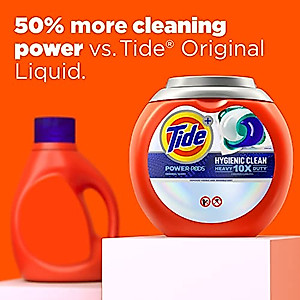 Tide Power PODs Hygienic Clean Heavy Duty Liquid Laundry Detergent Pacs HE Compatible 45 Count Hypoallergenic Free and Clear of Dyes and Perfumes For Visible and Invisible Dirt