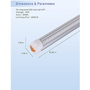 PARNOARCK Led Shop Light, Led Garage Light,2FT 20W T8 6000K Daylight 2600LM Linkable Clear Cover Integrated V-Shape,for Shop Warehouse Workbench Home Under Cabinet