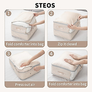 DIMJ Comforter Storage Bag - Large Capacity Ultra Space Saving Self Compression Organize for Duvet, Pillow, Bedding, Blanket Storage Organizer Nylon Compression Bags, Sheet Storage with Zipper, 4 Pack