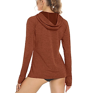 MAGCOMSEN Fishing Shirts for Lady Long Sleeve Shirts Womens Athletic Shirts Running Shirts Dry Fast Summer Workout T Shirt Hiking Shirts Sunscreen Shirts Dark Orange