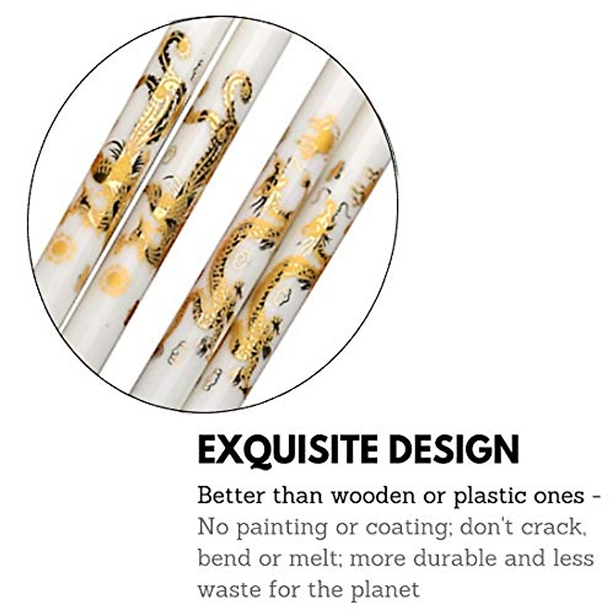 LeBlue 2 Pairs Golden Dragon and Phoenix Bone China Chinese Reusable Dishwasher Safe Chopsticks WEDDING GIFT SET