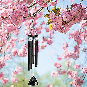 Pet Memorial Wind Chimes, Large 31" Paw Prints Pet Sympathy Wind Chimes, Gift for Pet Owner to Remember & Miss a Dog Cat & Other Pet, Home Decor Outdoor Garden Metal Wind Chimes(Black)