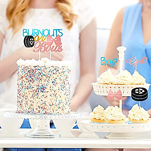54 Pcs Burnouts or Bows Gender Reveal Decorations Gender Reveal Banner Boy or Girl Cake Topper Pink and Blue Balloons Flower Tissue Pom Poms Paper Fans Party Decorations for Baby Shower Party Supplies