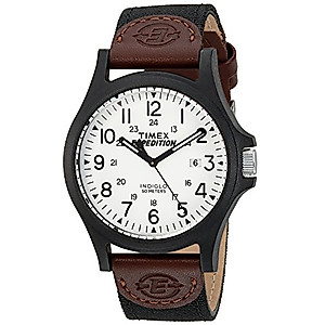 Timex Men's Expedition Acadia 40mm Watch – Black Case Black Dial with Black & Brown Leather & Fabric Strap