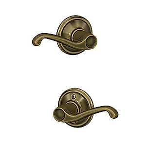 Schlage F10 FLA 609 Flair Door Lever, Hall & Closet Passage Lock, Antique Brass