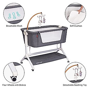 Kinfant Toddler Beds Infant Bassinet - Cribs Bedside Sleeper for New Born Babies Adjustable Portable Bed with Hanging Dolls