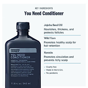 Grooming Lounge You Need Conditioner - Moisturizes and Balances the Scalp - Leaves Hair Soft and Manageable - Cleanses Scalp to Help Create the Optimal Environment for Healthy Hair Growth - 11.6 oz