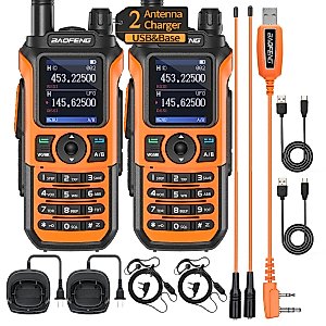2 Pack BaoFeng UV-21R (Upgrade of UV-5R) Ham Radio Handheld Long Range Walkie Talkies UHF VHF Dual Band 2-Way Radio Full Kit with Type-C Cable,High Gain Orange Antenna and Programming Cable