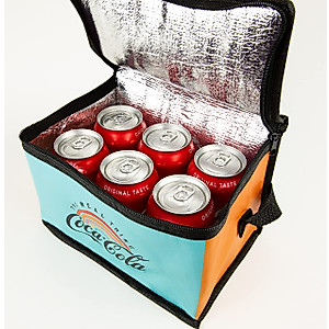 Nostalgia Coca-Cola Sandwich Maker with Beverage Cooler Bag, Non-Stick Panini Press with Lock Feature, Peace and Harmony