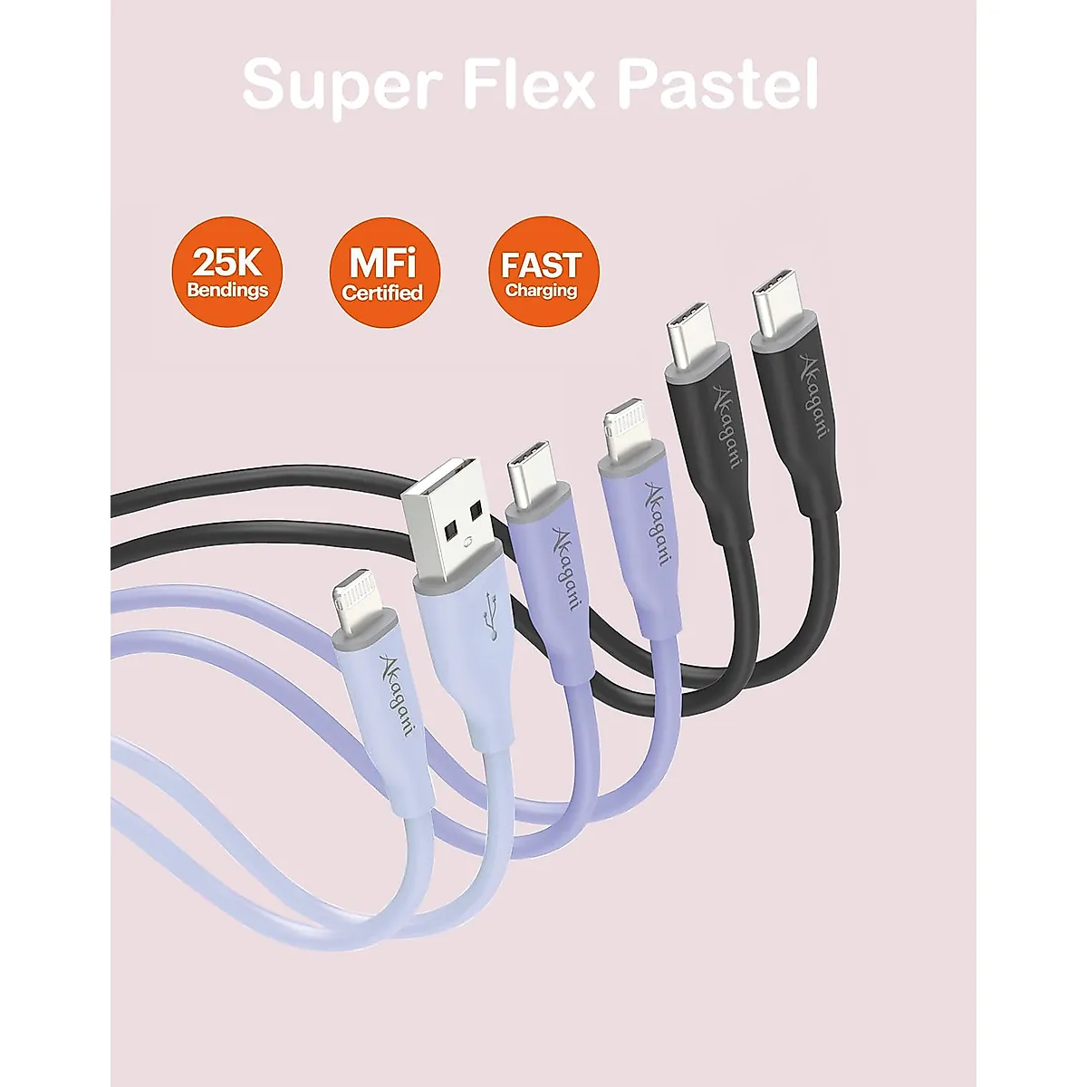 USB C Cable Super Flex Pastel Silicone USB A to Type C Charger Cable for Android Phone, for Samsung Galaxy Note 20 10 9 S20 S10 S9 S8, LG V50 V20 G5 4.26FT USB 2.0 Violet
