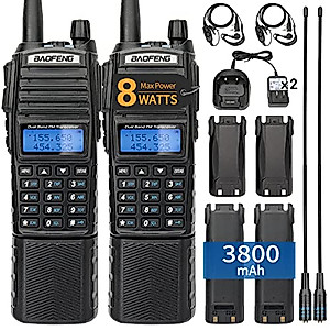 BAOFENG UV-82 Plus 8W High Power Ham Radio 2M/70CM Portable Two Way Radio Dual PTT Handheld Amateur Radio with Extra 3800mAh Battery +771 Antenna（Pack of 2pcs Radios）