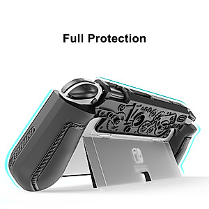 Nintendo Switch OLED Case (Ergonomic/Full Protection/Shock-Absorption/Anti-Scratch) Gift Glass Screen Protector & Thumb Caps, Nintendo Switch OLED Case Black