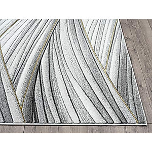Abani 4' x 6' Grey & Gold Wavy Lines Area Rug - Contemporary Wave Design Modern Abstract Under Table Area Rug, Rugs