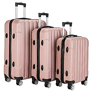 Imseigo Luggage Sets,3-in-1 Hardside Carry on Suitcase Sets with Spinner Wheels & TSA lock, 20"/24"/28" Durable Portable Lightweight ABS Luggages for Travel, Business (Rose Gold)