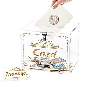 Hiceeden Acrylic Wedding Card Box with Slot and Lock, Clear Envelope Box Letter Box, Wishing Well Money Box for Wedding Reception, Graduation, Baby Shower, Decoration, Bridal Shower