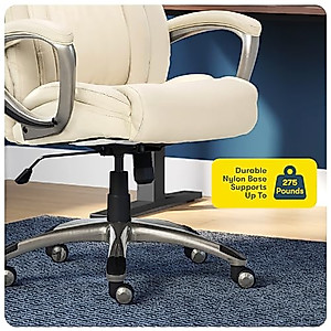 Serta Garret Executive Office, Adjustable Ergonomic Computer Chair with Layered Body Pillows, Waterfall Seat Edge, Bonded Leather, High-Back, Ivory White