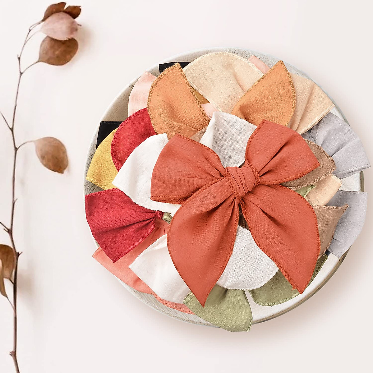 Niceye Pack of 15 Fable Girls Hair Bows Cotton Linen Alligator Hair Clips or Little Girls Toddlers Kids Neutral Handmade Hair Accessories - 5.5” bow