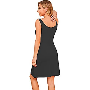 Pafnny Slip Dress for Women Cotton Sleepwear with Padded Bra Casual Summer Beach Loungewear Black