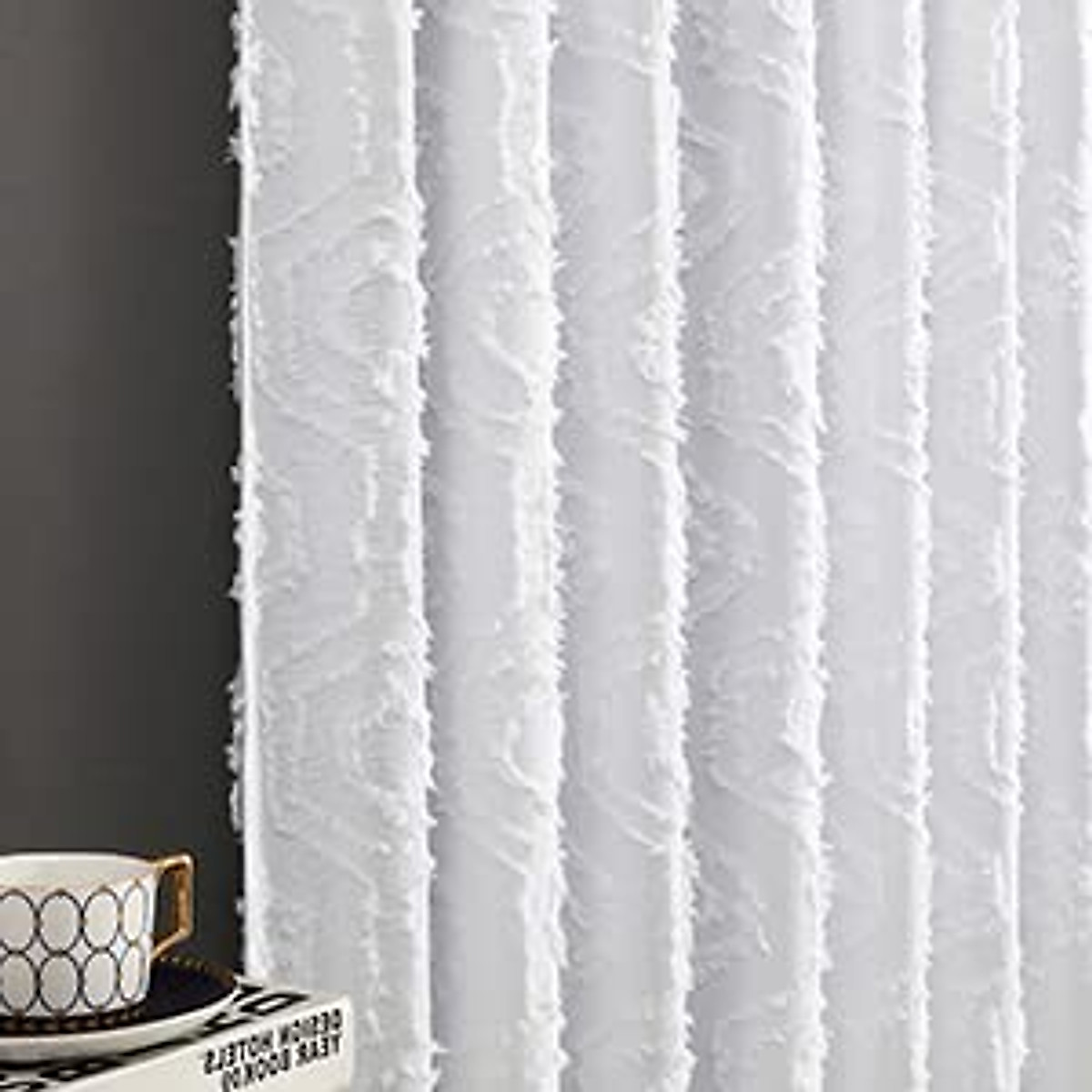 OWENIE White Blackout Curtains 84 inch Length 2 Panel Set, Sheer with 100% Blackout Curtain Liner Thermal Insulated, 3D Jacquard Clip Double Layer Rod Pocket Back Tab Panel Drapes, 2 Panels, 52 x 84