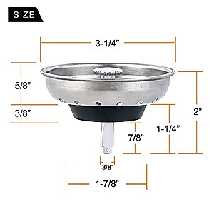 CORNERJOY 2 PCS Kitchen Sink Strainer and Stopper Combo Basket Replacement for Standard 3-1/2 inch Drain,Stainless Steel Basket with Rubber Stopper Bottom