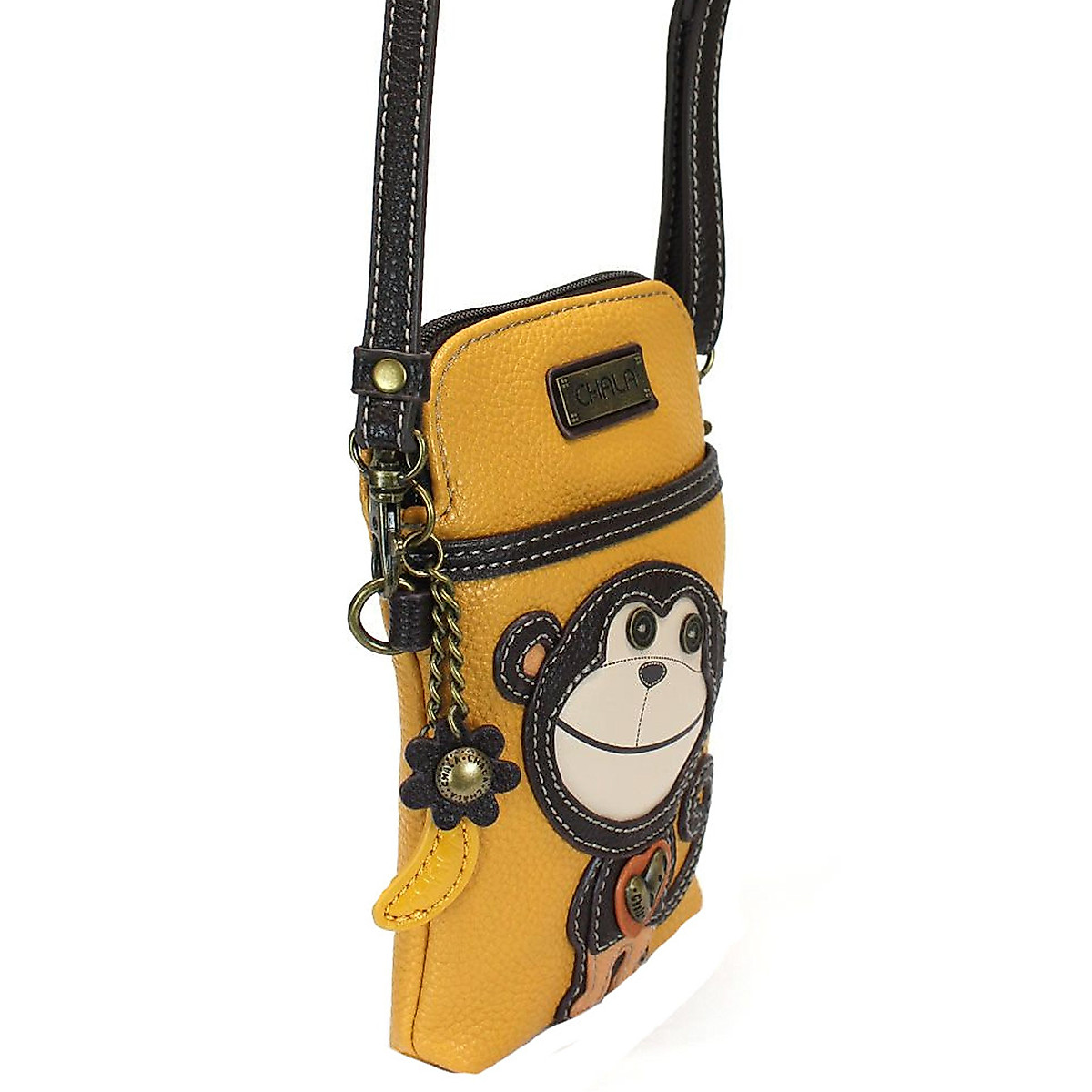 Chala Group Monkey Cellphone Crossbody Handbag - Convertible Strap, Yellow, 5" x 7.5" x 1"
