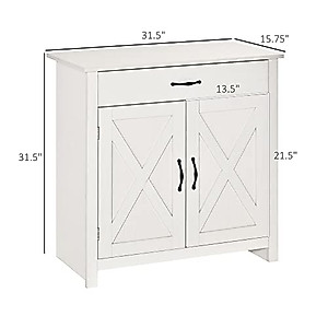 HOMCOM Farmhouse Sideboard Buffet Cabinet, Barn Door Coffee Bar Cabinet with Drawer and Adjustable Shelf, Kitchen Cabinet for Living Room, Entryway, White Wash