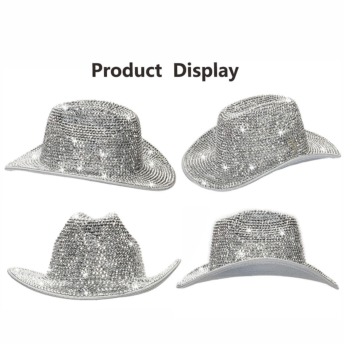Silver Rhinestone Western Cowboy Hat for Womens - Glitter Cowgirl Hat for Disco Parties and Costumes