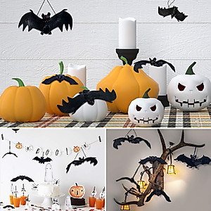 ILEBYGO 5Pcs Halloween Bats, Rubber Vampire Bats, Hanging Bat for Halloween Party, April Fool's Day,Haunted House Decoration