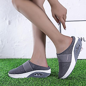 RiceelSor Women's Air Cushion Slip-Ons Orthopedic Walking Slippers Mesh Breathable Lightweight Arch Support Knitted Casual Comfort Outdoor Mules Sneaker (Dark Gray,6,Women,6)