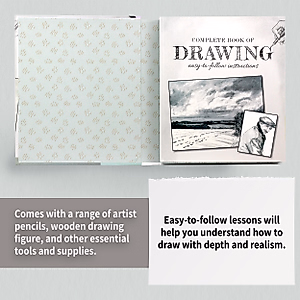 SpiceBox Complete Drawing Set, How to Draw Book with Sketching Supplies and Wooden Drawing Figure, Arts and Crafts Hobby Kits for Adults