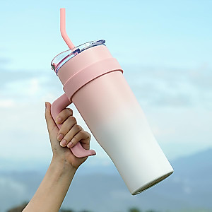 40 oz Tumbler with Handle and Straw Lid, Leak proof Travel Coffee Mugs, Pink Stainless Steel Insulated Tumblers, Water Cup with Handle, Keep Drinks Cold for 24 Hours, Dishwasher Safe, BPA Free