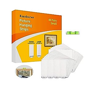 Karsbarwe 48-Pairs(96 Strips) Small Picture Hanging Strips Heavy Duty,Hook and Loop Tape,Water-Resistant Adhesive Strips for Frame Hanging,No Tools Wall Hanging Strips
