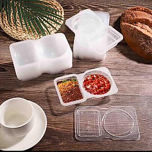 lasuroa 15pcs Double Condiment Containers with Lids, Double Compartment Condiment Containers Portable Sauce Containers Double Compartment Snack Containers for To-Go Sauce Travel Snack