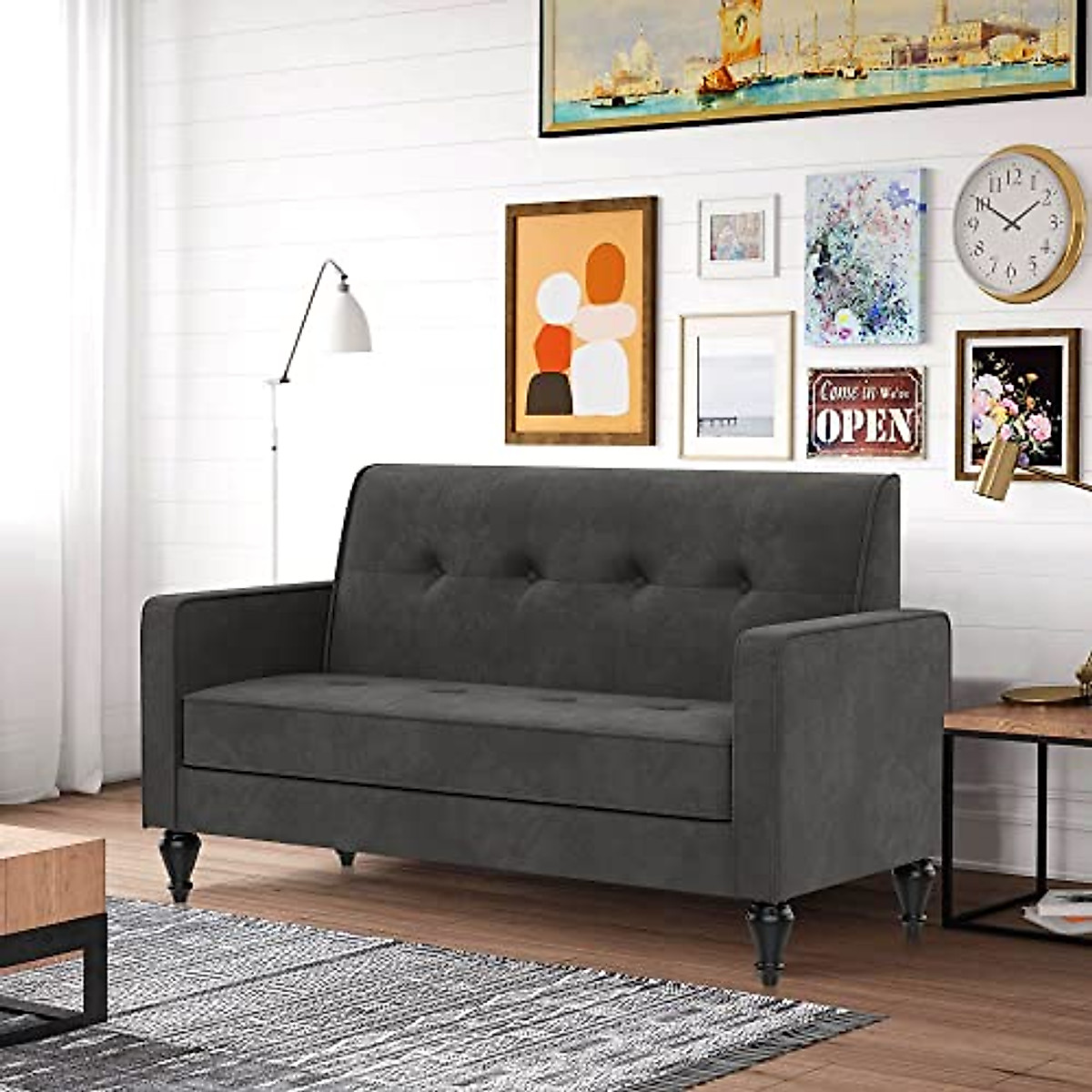 ALISH Upholstered Loveseat Sofa Couch, Modern Love-seat Settee Small Sofa Couch Dining Bench Button Tufted Mini Sofa Couches for Living Room Bedroom, Gray