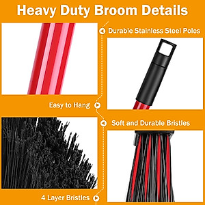 Maxcheck 6 Pcs Broom and Dustpan Set 54 Inch Heavy Duty Brooms with Dust Pan Combo Set Indoor Broom and Dustpan Commercial Shop Angle Brooms Bulk for Home Office Lobby Kitchen(Red)