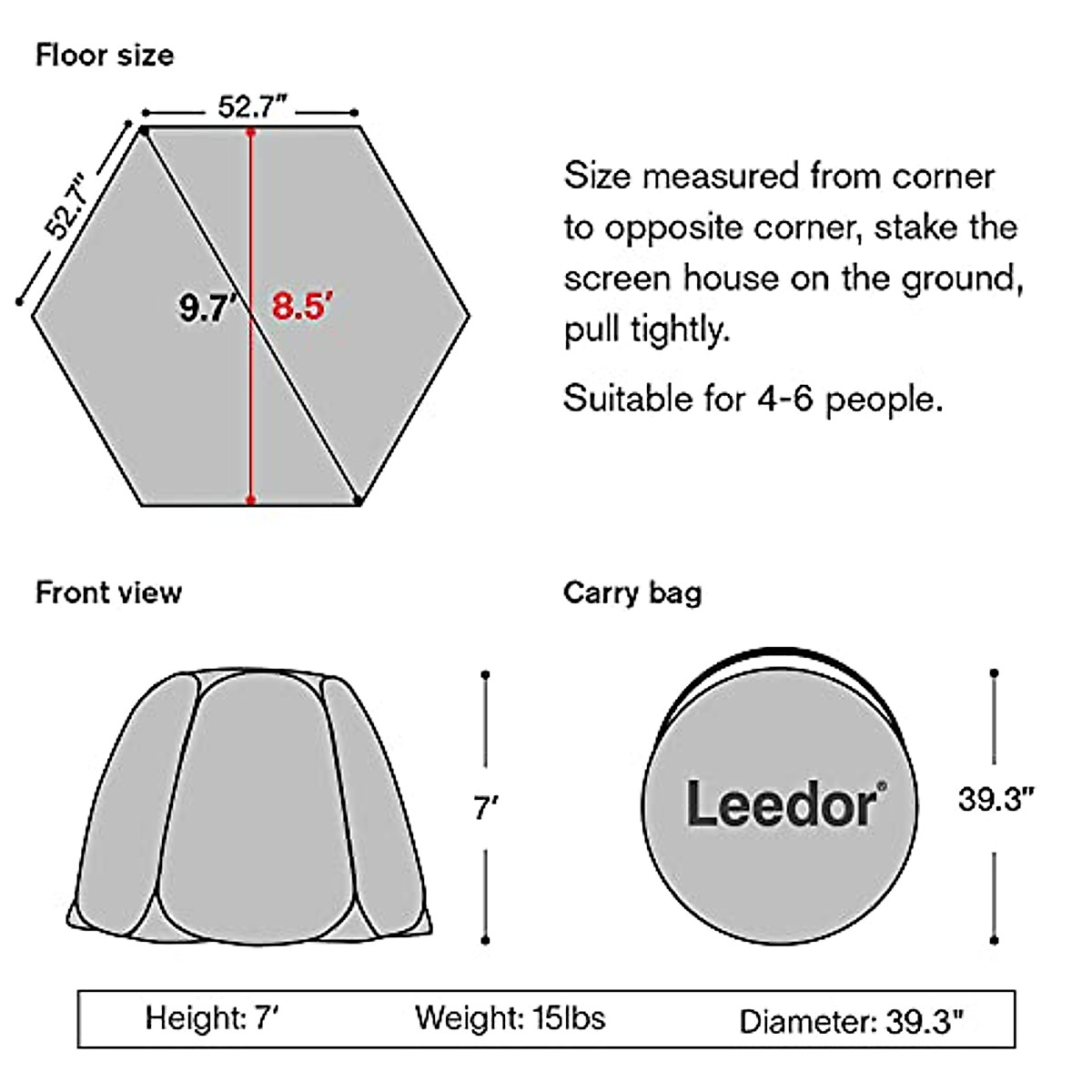 Leedor Gazebos for Patios Screen House Room 4-6 Person Canopy Pergolas Mosquito Net Camping Tent Dining Pop Up Sun Shade Shelter Mesh Walls Not Waterproof Gray,10'x10'