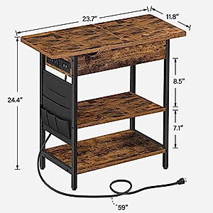 TUTOTAK End Table with Charging Station, Side Table with Storage, Flip Top Bedside Table with USB Ports and Outlets, Nightstand for Small Spaces, Sofa Table TB01BB051
