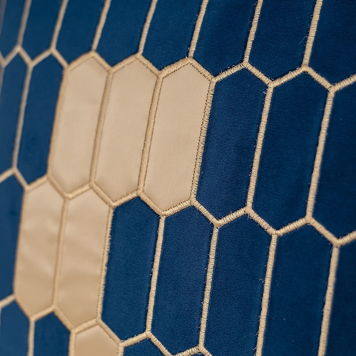 Aeckself Geometric Plaid Velvet Pillow Cover 20x20 Inch, Modern Square Leather Embroidered Decorative Throw Pillow Cover for Couch Living Room Bedroom, Navy Blue Beige