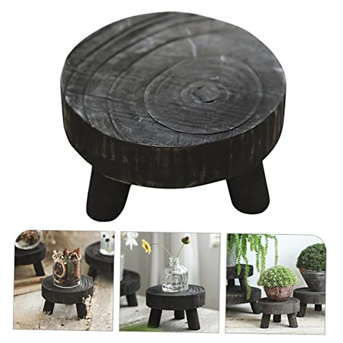 ifundom Wooden Potted Plant Stand Flower Pot Display Stand Dessert Stand House Plants Indoors Live Black Round Tray Coffee Tray Tea Trays for Serving Wood Riser Mouton Potted Flower Small