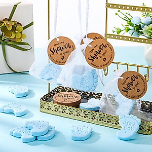 Swiffen 50 Sets Baby Shower Soap Favors for Guests Baby Boy Girl Mini Footprint Soap Handmade Scented Soap with Thank You Tags and Organza Bags Gender Reveal Party Favors (Blue,It's A Boy)