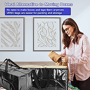 8 Pack Extra Large Moving Bags,Heavy Duty Moving Storage Bags,Foldable Storage Totes for Space Saving,Packing Supplies for Moving Storing,with Sturdy Backpack Straps Handles & Zippers,Reusable (Black)